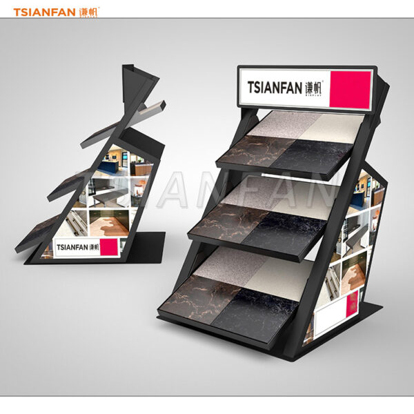inclined rack artificial stone sample standing showroom display rack design