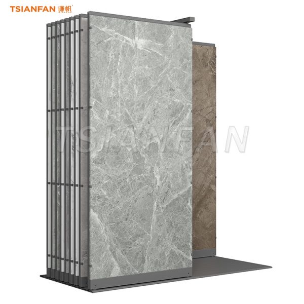 Industrial-strength pull-out panel display for porcelain pavers