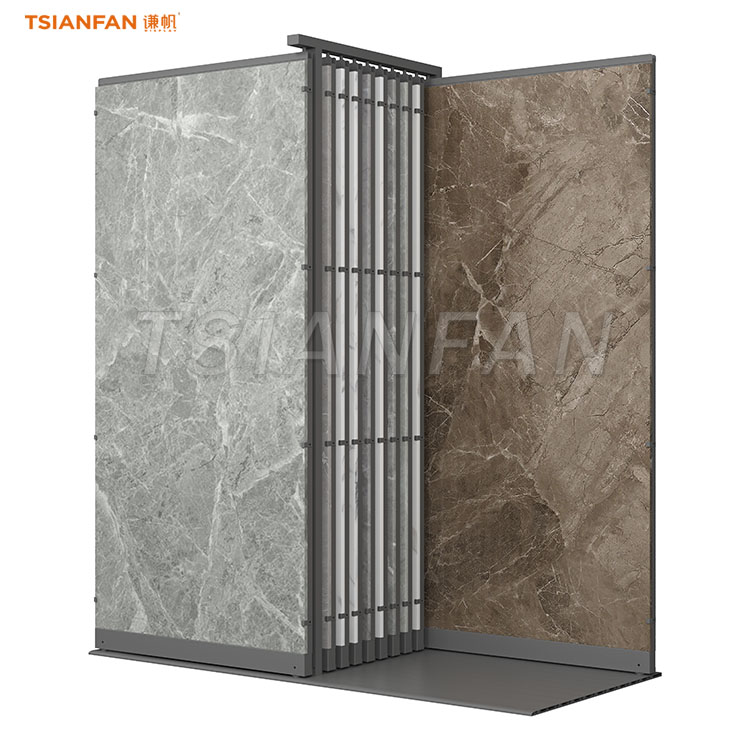Industrial-strength pull-out panel display for porcelain pavers