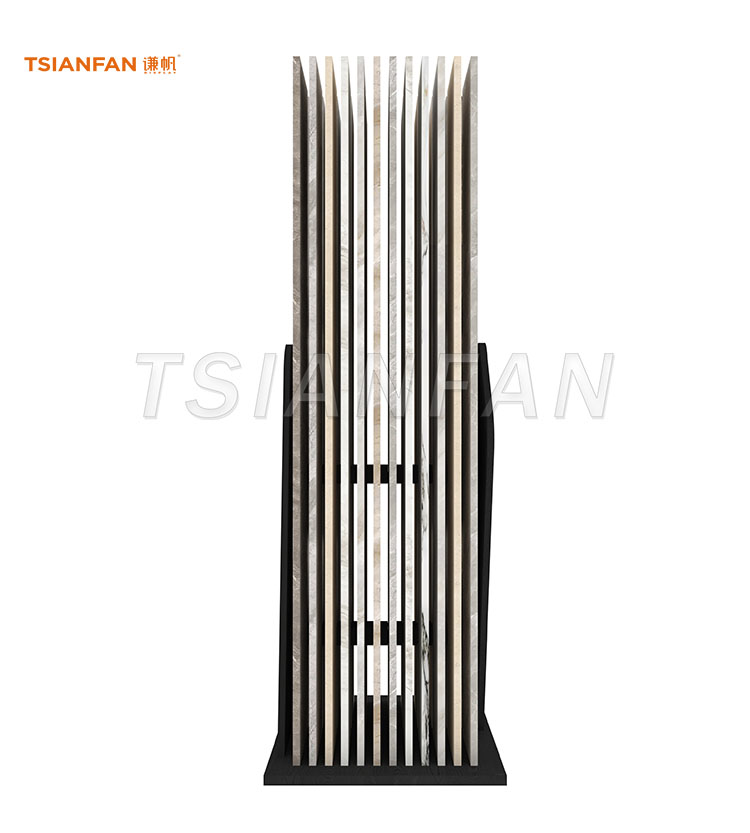 Simple black metal slotted tile display rack-SRL596